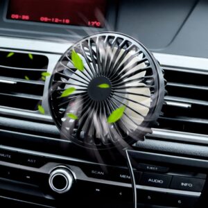 zuvas car fan usb fan with night light, 360° rotation clip fan for vehicle air circulation, 3 wind speed air conditioner cooling fan for car truck suv rv outdoor, black