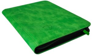 card guardian - 9 pocket premium+ binder with zipper for 504 cards - side loading pockets for trading card games tcg (green)