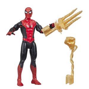 spider-man marvel 6-inch upgraded black & red suit action figure with mystery web gear armor, ages 4+