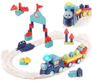 iplay, ilearn toddler musical train set toys, kids first electric railway tracks playset, baby choo choo train w/learning blocks, birthday gifts for 12 18 month 1 2 3 4 year old boy girl infant child