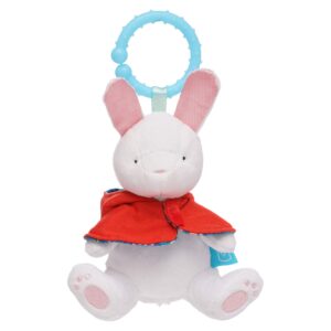 manhattan toy fairytale rabbit plush baby travel toy with chime, crinkle ears and teether clip-on attachment