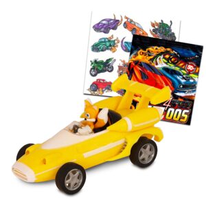 sonic the hedgehog tails pullback toy car bundle ~ sonic the hedgehog all stars racing pull back action vehicles | tails action figure with stickers (tails from sonic toys)