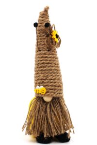 meravic bumblebee gnome with beehive hat - adorable 10.5” bee gnome plush with brown rope beard & sunflower design - spring & summer decorations weighted doll - seasonal home, gift, & farmhouse decor