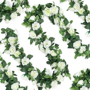 luyue 2pack-15ft fake rose vine garland artificial flower vines arch floral hanging garlands decoration silk roses for home wedding-white