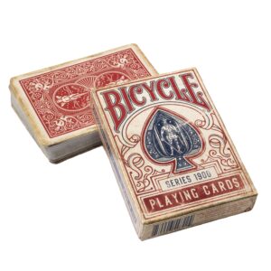 ellusionist bicycle 1900 vintage series playing cards - red - distressed rider back marked design - for games and magic tricks