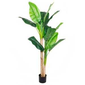 solution4patio artificial banana tree, 5 ft. arbre artificiel, 2 stalk,tropical faux plants greenery realistic for living room, home, restaurant, cafe or office corner out/indoor decor #d418a00