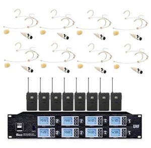 bolymic 8800 church wireless system 8 x 100 channels uhf mic professional beige headset wireless condenser microphone for school stage theater