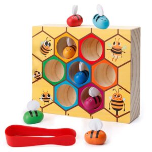 sgvv90 toddler fine motor skills toys-clamp bee to hive matching game-wooden color sorting toy for toddler montessori preschool learning toys gift for children kids