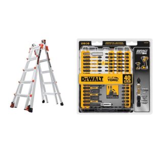 little giant ladder systems, velocity with wheels, m22, 22 ft, multi-position ladder + dewalt screwdriver bit set, impact ready, flextorq, 40-piece