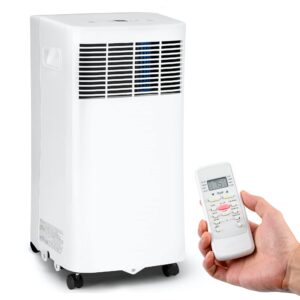 9,000 btu portable air conditioner dehumidifier, portable ac unit with remote control, floor air conditioner with window installation kit for room, office, dorm, bedroom, white