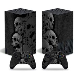 domilina full body vinyl skin decal sticker cover for series x console & controllers - black skulls