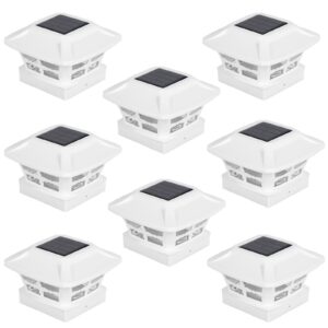 lamqee white solar post caps solar post lights outdoor waterproof warm/cool white 2 modes post cap lights for deck solar powered led post cap for vinyl fence post solar lights 4x4 8 packs