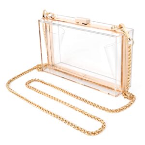 wjcd women clear purse acrylic clear clutch bag, shoulder handbag with removable gold chain strap (gold)