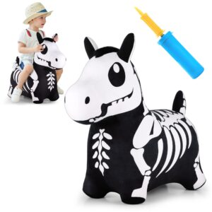 iplay, ilearn bouncy pals skeleton hopping horse, toddler bouncing animal toys, inflatable plush bounce hopper, kid indoor ride on bouncer, halloween birthday gifts 18 months 2 3 4 5 year old boy girl