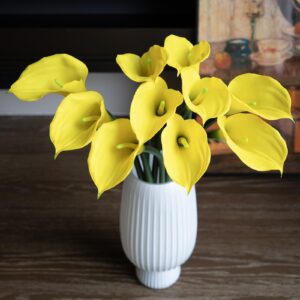 duyone artificial flowers calla lilly 25.6'' large latex fake bouquet soft real touch long stem plants 5 pcs for home,living room,bedroom,dining table,office,weddings party garden décor(yellow)