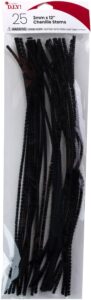 cousin diy black chenille stem pipe cleaners, 3mm x 12 inch, 25 pack