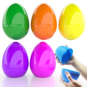 the dreidel company jumbo filable easter eggs colorful bright plastic easter eggs, stands upright, perfect for easter egg hunt, surprise egg, easter hunt, assorted colors, 6" giant filable eggs 6pack