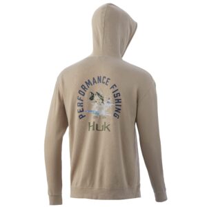 huk men's standard performance fishing fleece hoodie with stretch, bass-braid, large