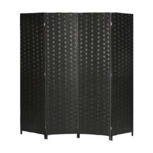 folding room screen divider hand-woven design room divider 6ft high fiber free-standing privacy screen suitable for living room and study (black, 4 panels)