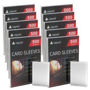 rayvol 500 soft penny card sleeves, 67 x 94mm card sleeves fit 2-5/8'' x 3-5/8'' trading cards, for baseball cards, sports and other trading card games (500 x 1 pack)