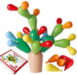 sgvv90 wooden balancing cactus travel size,made from rubberwood and non-toxic paints and dyes,fun and educational activity puzzles montessori toys for 4-8 year old toddler kids