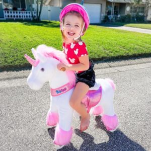 ponycycle ride on unicorn toys with brake classic model u for girls giddy up riding pony cycle (pink, size 3 for age 3-5)