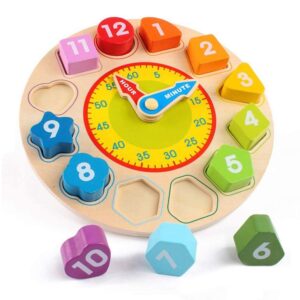 sgvv90 wooden shape color sorting clock- teaching time clock shape patterns sorting puzzle montessori early learning educational toy gift for toddler baby kids