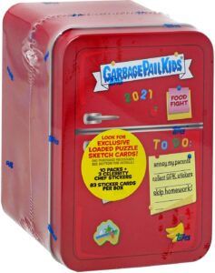 2021 topps garbage pail kids series 1 'food fight!' collectible red tin (10 pks/tin)