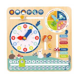 pidoko kids montessori toys for 3 year old - all about today learning board - calendar clock and time learning for toddlers 3 4 5