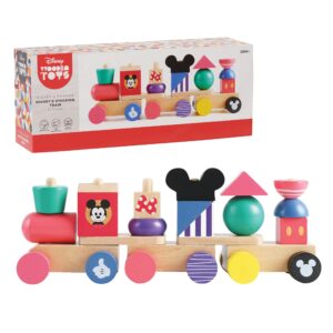 just play disney wooden toys mickey mouse stacking train set, 18-pieces, officially licensed kids toys for ages 18 month