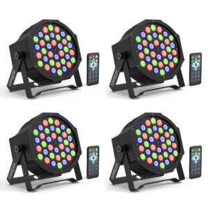 missyee 36 rgb led dj stage uplight -dmx control sound activated with remote control and 9 modes led for wedding, events, christmas and halloween music disco party -r&d in usa-4 pack