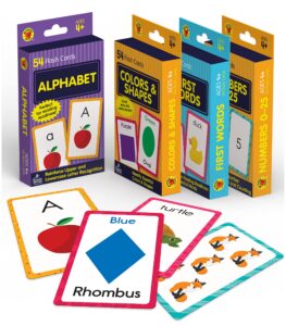 carson dellosa toddler flash cards 4 pack, alphabet flash cards, sight word flash cards, colors & shapes flash cards, number flash cards, math & phonics kindergarten - preschool learning activities 4+