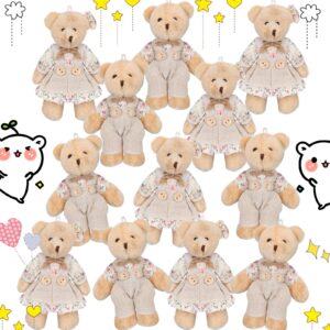 12 pieces mini bear stuffed animals plush bears, mini couple bear with burlap clothes little bear toys for birthday wedding decorations christmas party favors supplies (fresh style,multicolored)