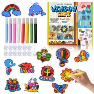 ciro kids arts crafts, diy paint your own window art, suncatchers kits for girls & boys