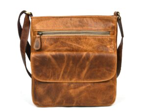 aaron leather goods women crossbody bag with metal zipper brown black (chestnut)