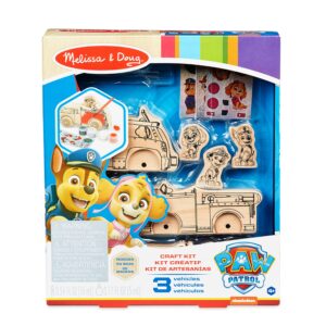 melissa & doug paw patrol wooden vehicles craft kit - 3 decorate your own vehicles, 3 play figures