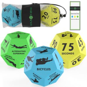 dkn dara knot exercise dice-fun and effective workouts for all fitness levels-get a full body workout with this home workout gear-color coded fitness dice,green,yellow and blue