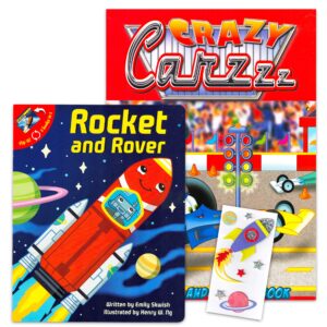 phoenix international rocket and rover rocket book for children bundle ~ 3 pc rocket activity set with coloring book and space rocket stickers (kids learning book set)