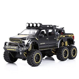 sasbsc toy pickup trucks for boys f150 raptor diecast metal model car with sound and light for kids age 3 year and up black