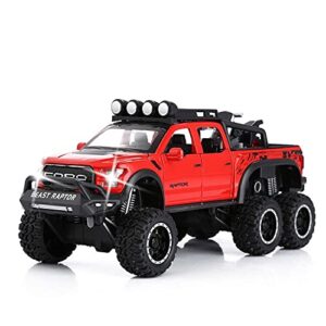 sasbsc toy pickup trucks for boys f150 raptor diecast metal model car with sound and light for kids age 3 year and up red