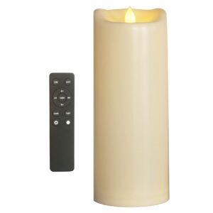 ezigarden 10"x4" battery operated flameless led pillar candle, outdoor waterproof flickering light with remote & timer for halloween party wedding party home decoration, 1 pack