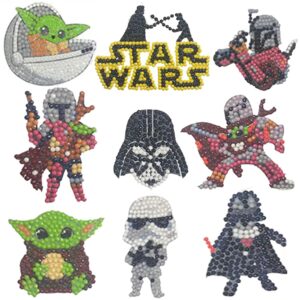 xinyi 9pcs 5d diy diamond painting kits for star war party stickers for kids, stick paint with diamonds drill for star war party supplies, diy handmade art craft with shining sparkle mosaic stickers