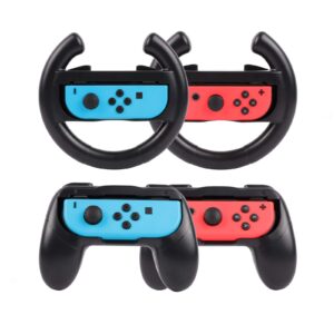 switch steering wheel for switch accessories-gifts for men gadgets accessories for switch mario kart racing game, racing wheel 4 packs lightweight gadgets with comfort handle for family party