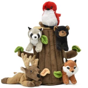 unipak plush woodland treehouse with five (5) stuffed forest animals