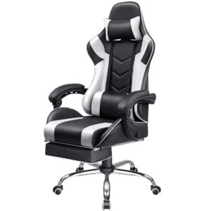 homall gaming chair computer chair racing style gaming chair with footrest ergonomic adjustable swivel office chair high back computer chair with headrest and lumbar support (white)