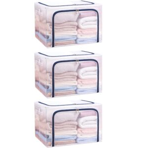 bestunihom pvc clear window storage box,waterproof storage organizers clothing,quilts,kids toys, books,office storage bins reinforced handles,pack of 3 blue 110l snx-jwb013pbl110