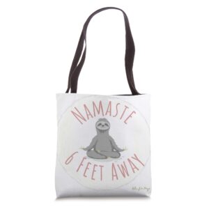 namaste 6 feet away - social distant yoga sloth tote bag