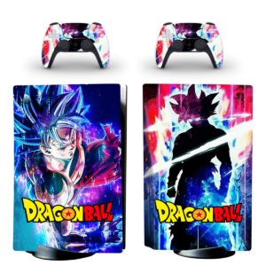 ps5 skin sticker for console and 2 controllers full wrap vinyl decal protective cover faceplate for dragon ball son goku soku compatible with ps5 disk edition, blue