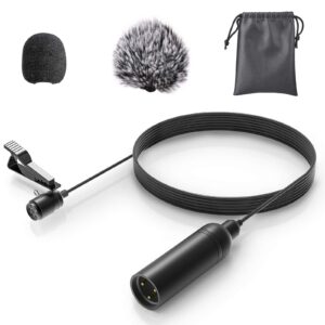 tendak xlr lavalier microphone, omnidirectional lapel mic, phantom power with metal lapel clip and windscreen accessories compatible with canon sony panasonic camcorders for interview youtube