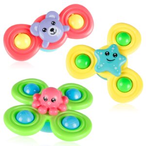 sepeorul suction cup spinning top toy 3pcs sensory toys for toddlers 1-3 baby bath toys baby spinner toys, interesting sucker gameplay early learner toys for bath tub, dining table or high chair